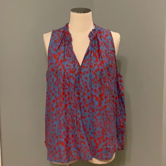 LOFT | Tops | Loft Red Blue Print Top Size L Nwt | Poshmark